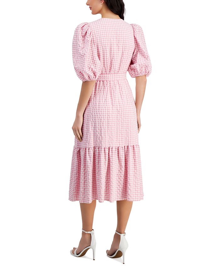Taylor Women's Gingham Check V-Neck Tie-Waist Midi Dress - Macy's