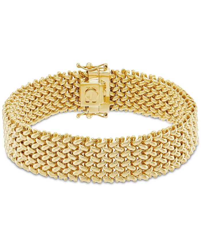 Macy's Polished Wide Woven Mesh Link Chain Bracelet in 18k Gold - Macy's