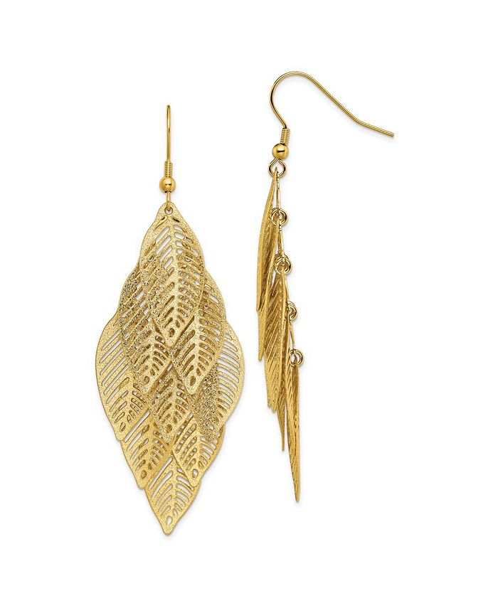 Chisel Stainless Steel Textured Yellow plated Leaves Dangle Earrings ...