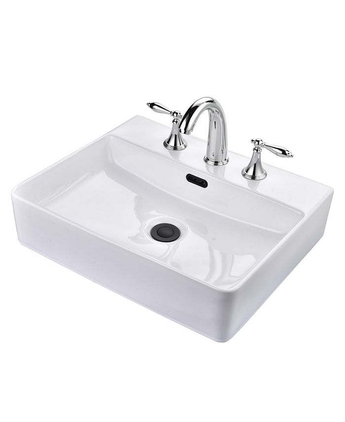 Aquaterior Rectangle Ceramic Sink Bathroom Countertop Basin with Faucet ...