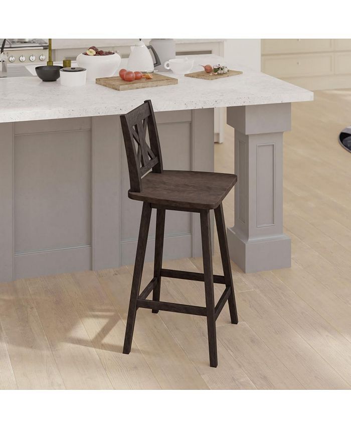 EMMA+OLIVER Luther Wooden Modern Farmhouse Swivel Dining Stool With ...