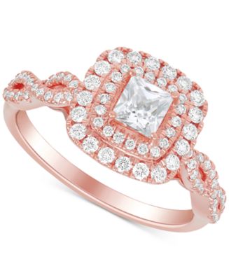 Diamond Princess Double Halo Engagement Ring (1 ct. t.w.) in 14k Rose ...
