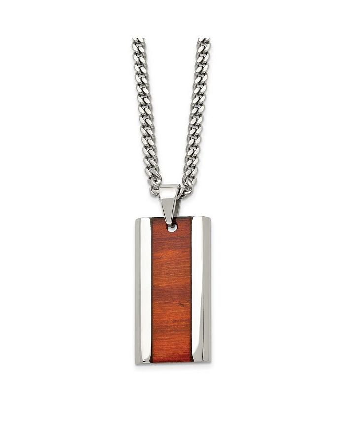 Chisel Red Koa Wood Inlay Enameled Pendant Curb Chain Necklace - Macy's