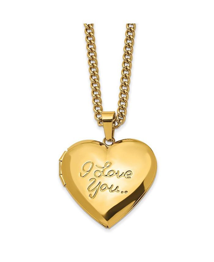 Chisel Yellow IP-plated I LOVE YOU Heart Locket Curb Chain Necklace ...