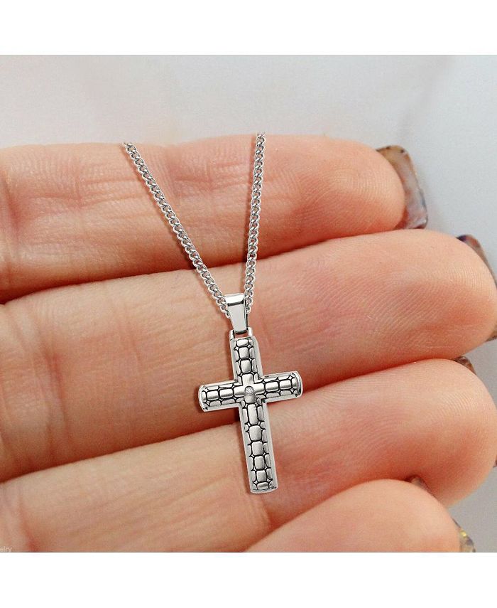 Chisel Antiqued Brushed and CZ Cross Pendant Curb Chain Necklace - Macy's