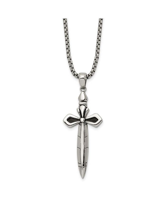 Chisel Antiqued Cross/Sword Pendant Box Chain Necklace - Macy's