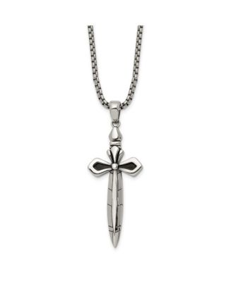 Chisel Antiqued Cross/Sword Pendant Box Chain Necklace - Macy's
