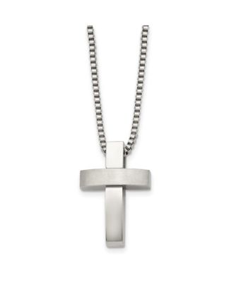 Chisel Brushed and Polished Cross Pendant on a Box Chain Necklace - Macy's