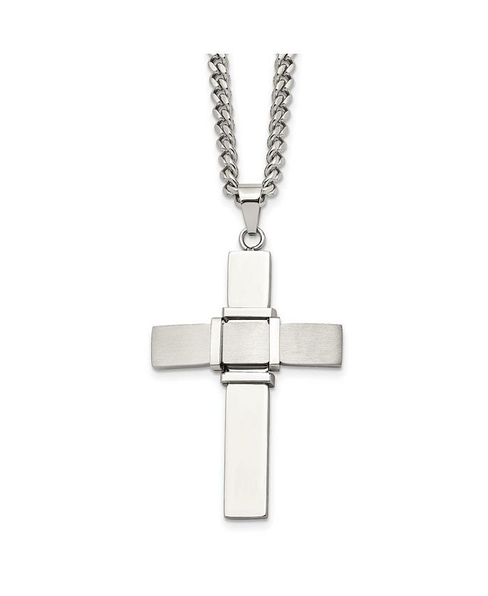 Chisel Brushed and Polished Cross Pendant on a Curb Chain Necklace - Macy's