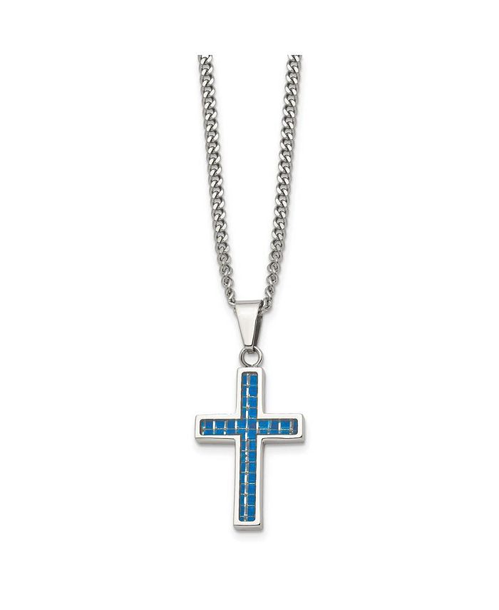 Chisel Blue Carbon Fiber Inlay Cross Pendant Curb Chain Necklace - Macy's