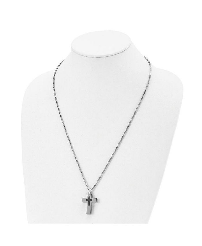 Chisel Polished and Lasered Cross Ash Holder 24in Box Chain Necklace ...