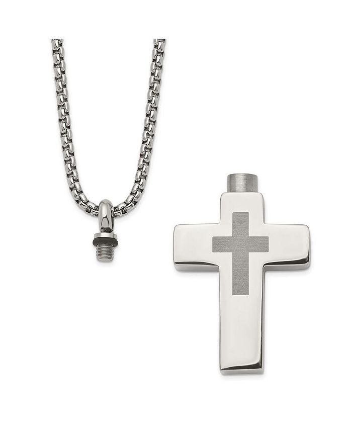 Chisel Polished and Lasered Cross Ash Holder 24in Box Chain Necklace ...
