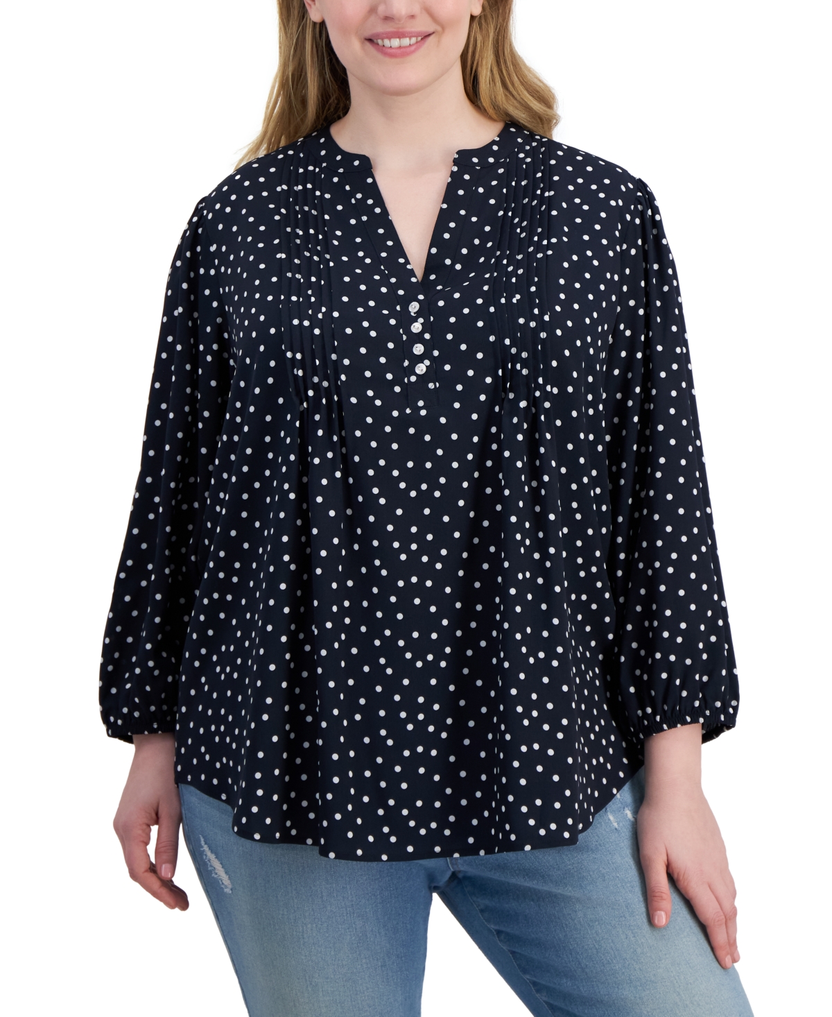 Click here for Tommy Hilfiger Plus Size Dot Print Pintuck 3/4-Sle... prices
