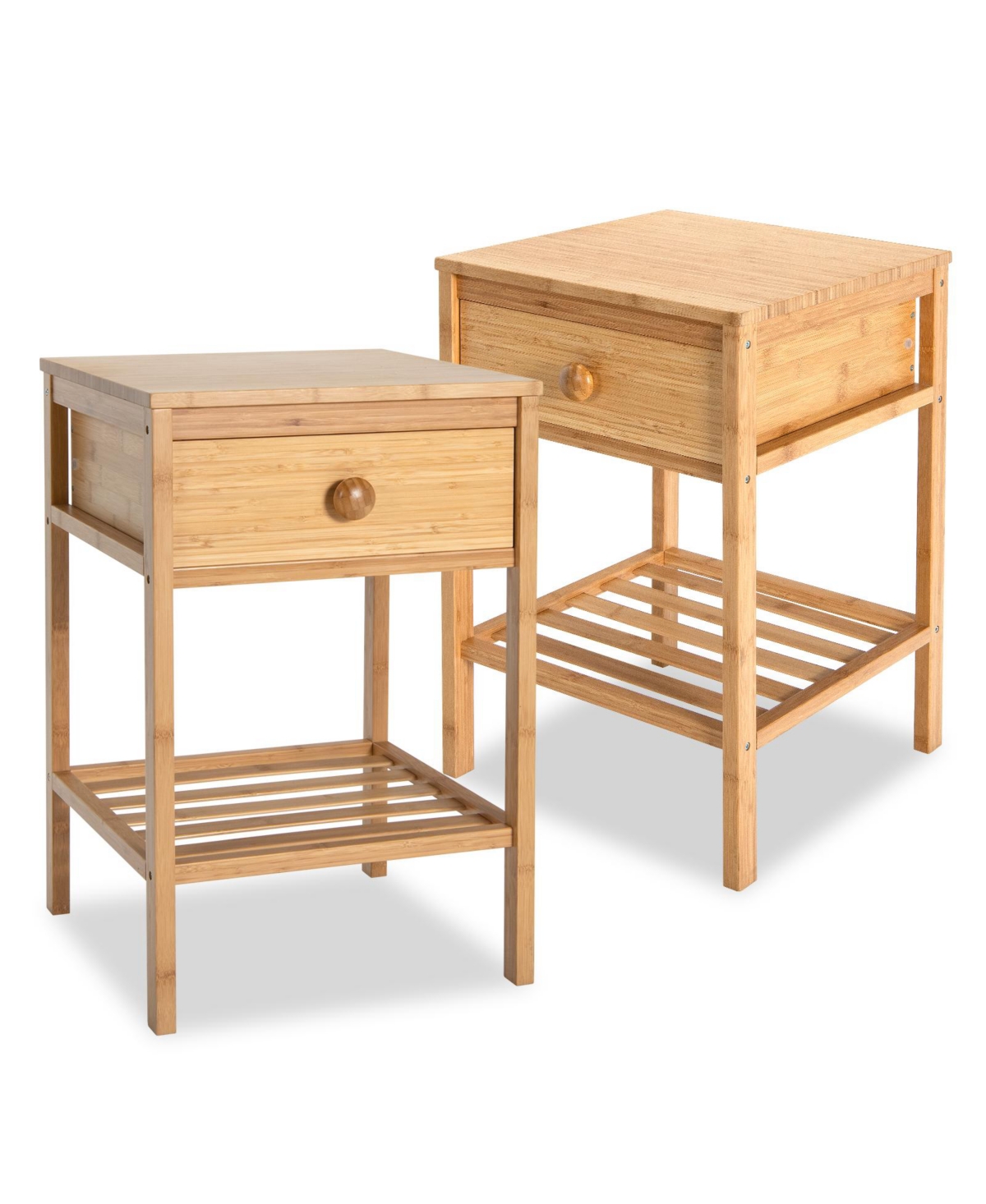 Click here for Set of 2 Bamboo End Tables with Drawer and Open Sh... prices