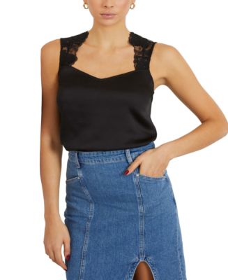 GUESS Women's Sleeveless Perla Lace-Insert Top - Macy's