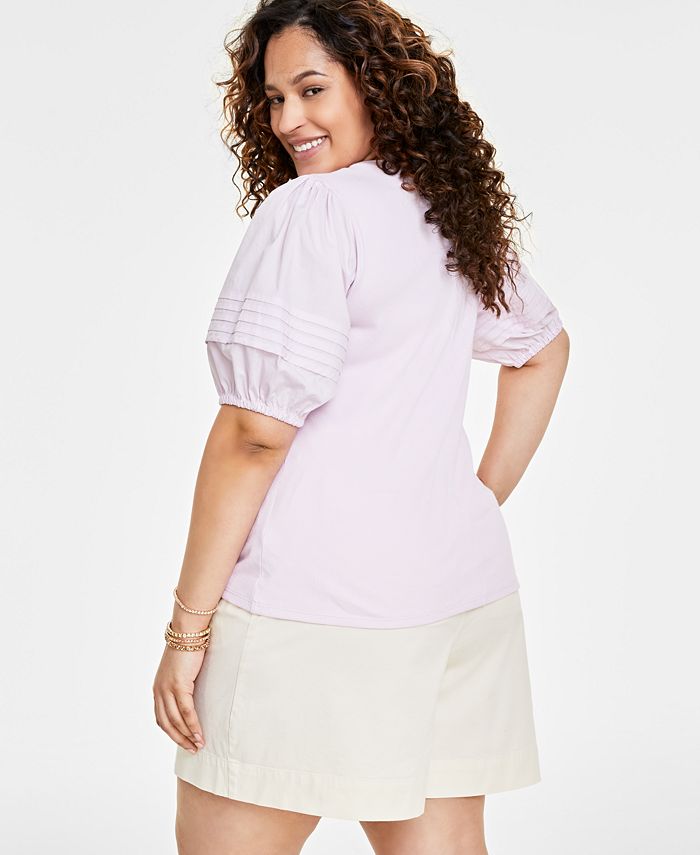 On 34th Trendy Plus Size Puff-Sleeve Knit Top, Created for Macy's - Macy's