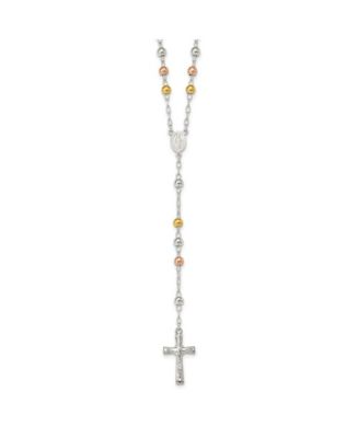 Sterling Silver Polished Rosary Tri-color Beads Pendant Necklace 26 ...