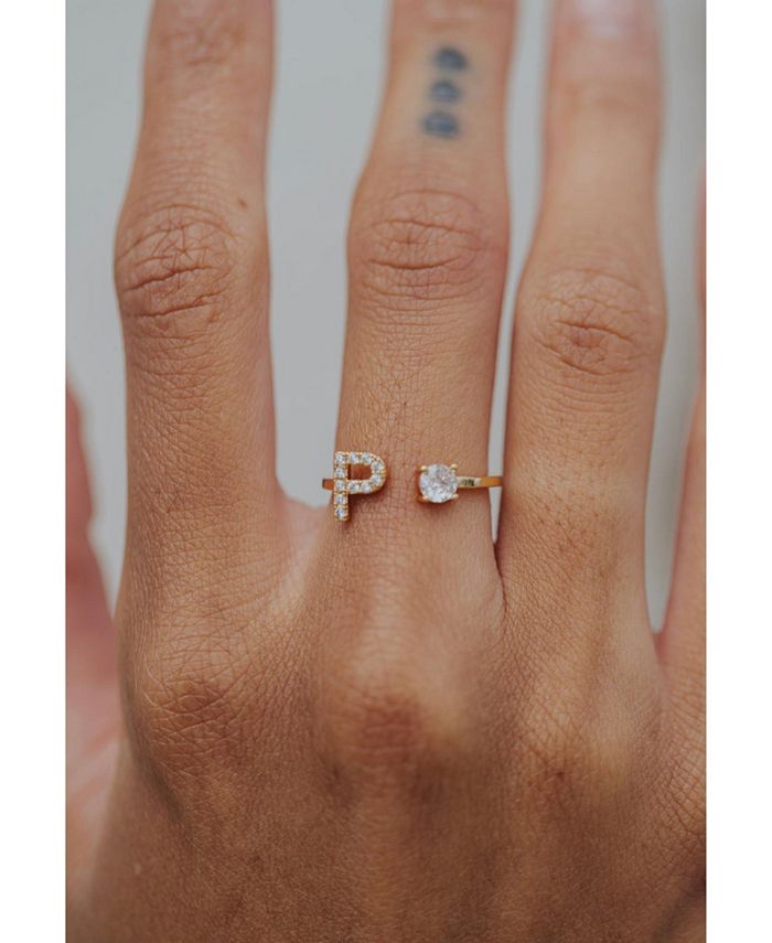 KC Chic Designs Crystal Initial Adjustable Gold-Tone Ring - Macy's