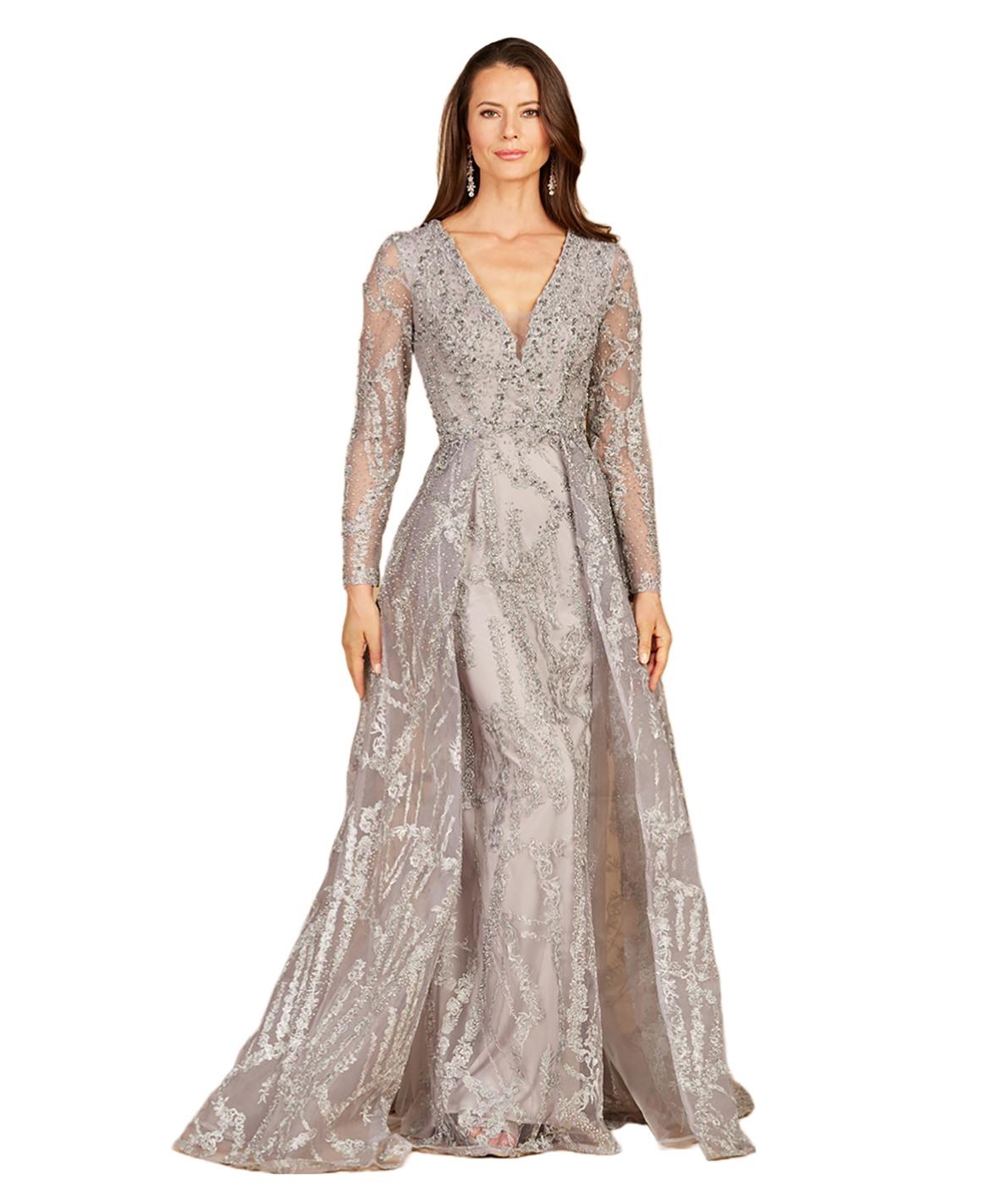 Click here for Lara Womens Long Sleeve Lace Gown with Overskirt -... prices