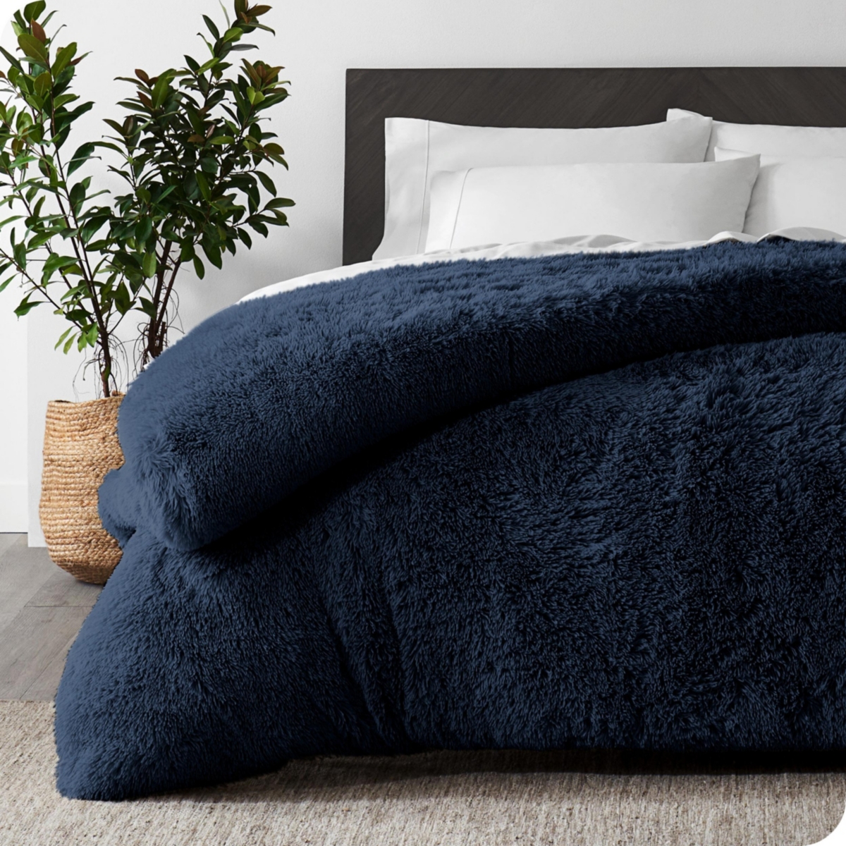 Click here for Bare Home Shaggy Faux Fur Duvet Cover - Dark blue prices
