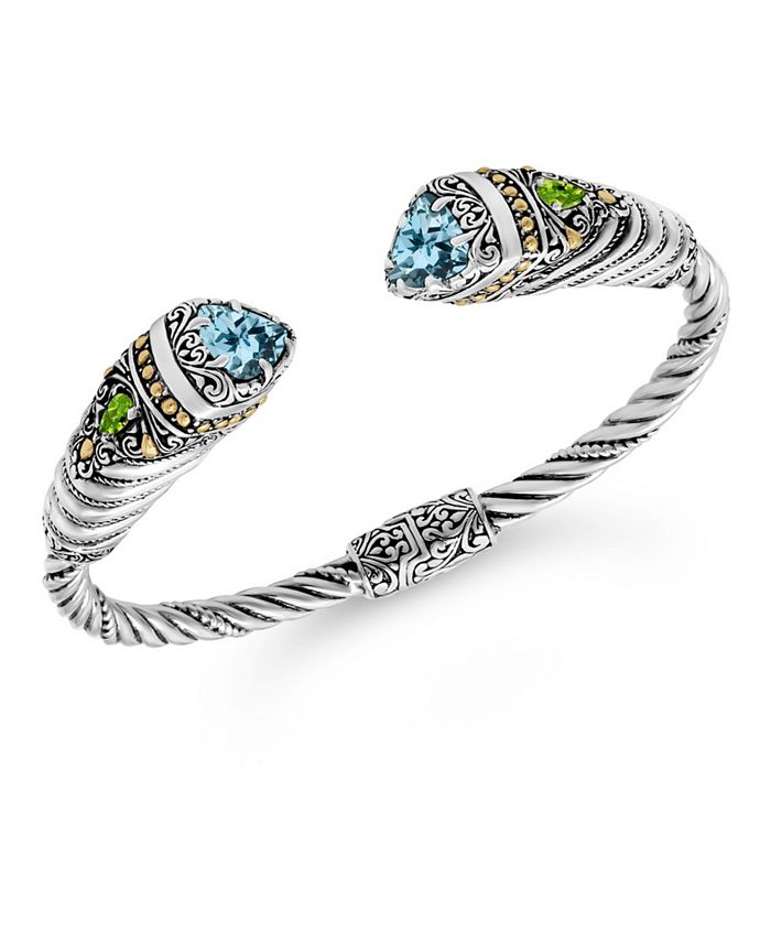 DEVATA Blue Topaz, Peridot Bali Filigree Cuff Bracelet in Sterling Silver and 18K Gold - Macy's