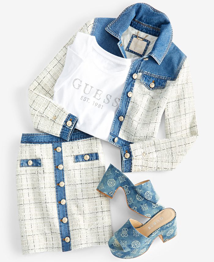 GUESS Women's Natalie Tweed & Denim Jacket - Macy's