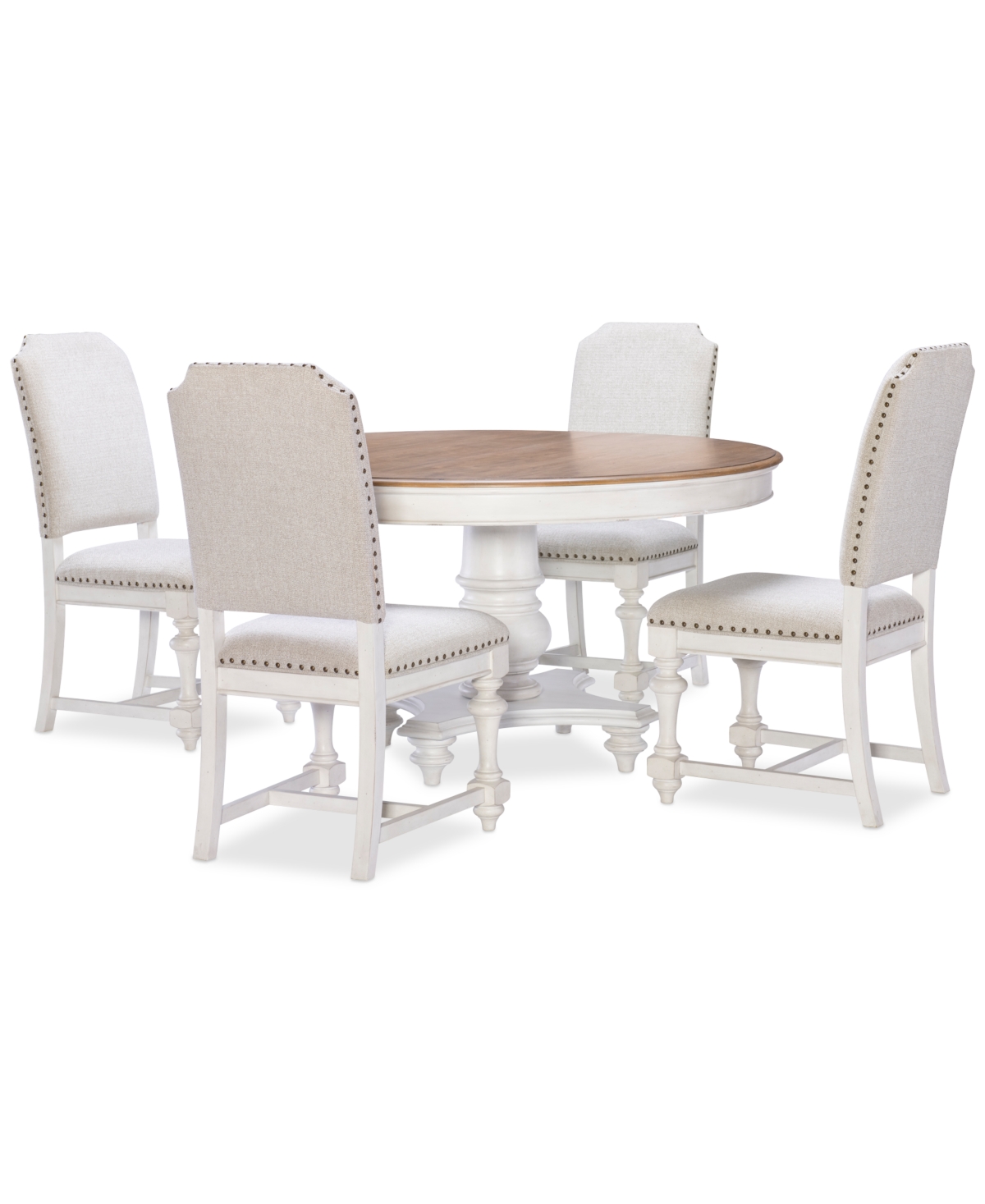 Mandeville 5 Pc. Dining Set (Round Table & 4 Upholstered Chairs) - White
