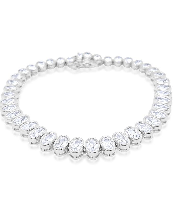 Etoielle White Gold Tone Oval Cut CZ Tennis Bracelet - Macy's