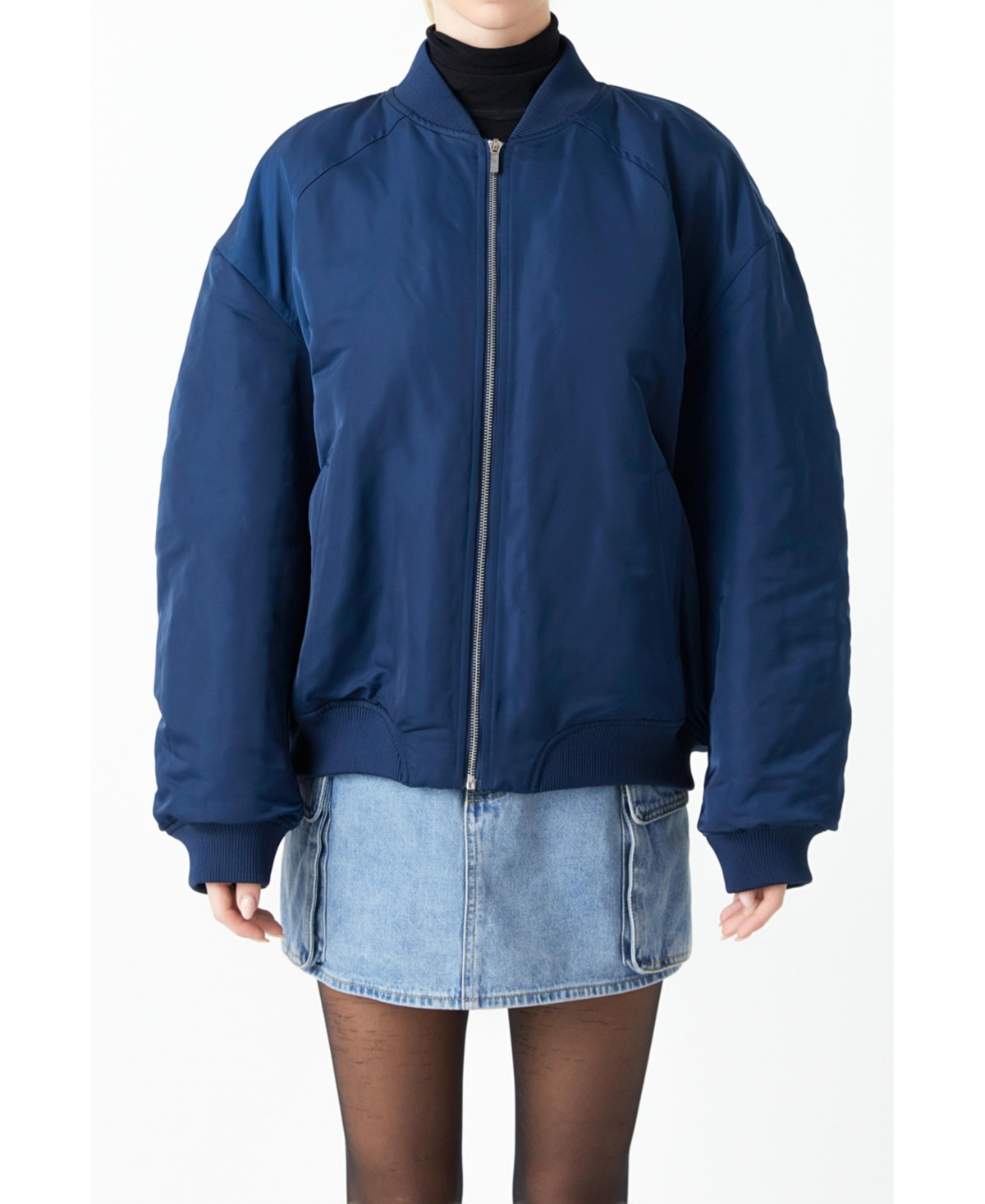 Click here for Womens Ruched Bomber Jacket - Navy prices