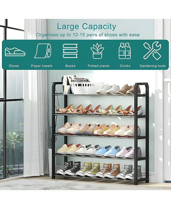 SUGIFT 5-Tier Stackable Shoe Rack, 15-Pair Sturdy Shoe Storage Shelves ...