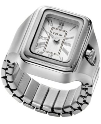 Fossil Women's Raquel Two-Hand Silver-Tone Stainless Steel Ring Watch ...