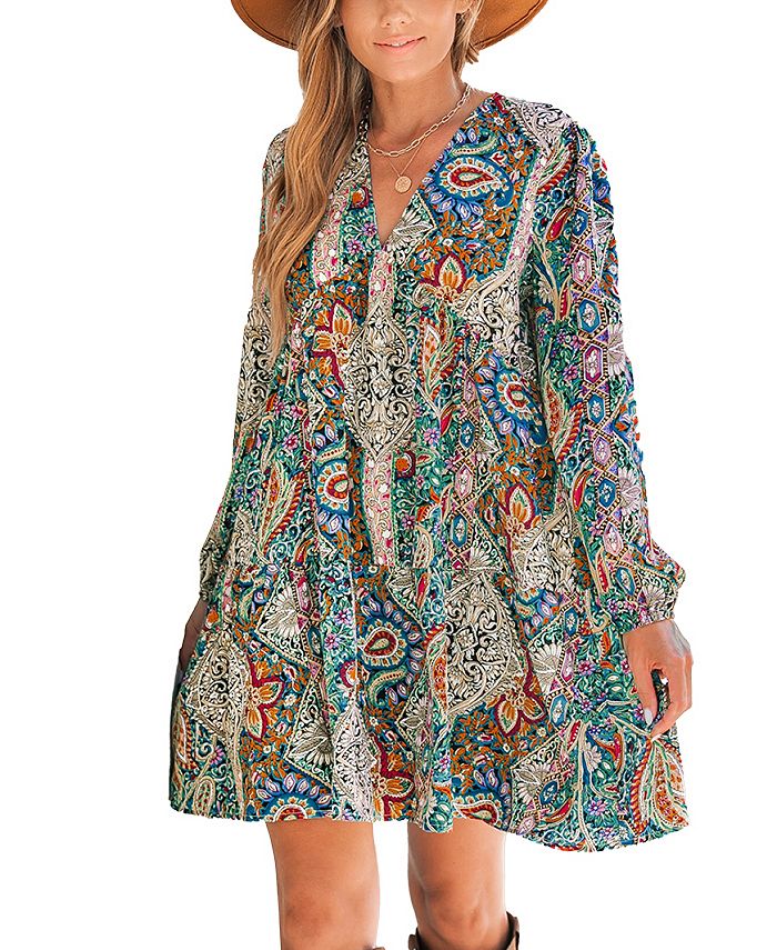 CUPSHE Women's Retro Paisley Print V-Neck Beach Dress - Macy's