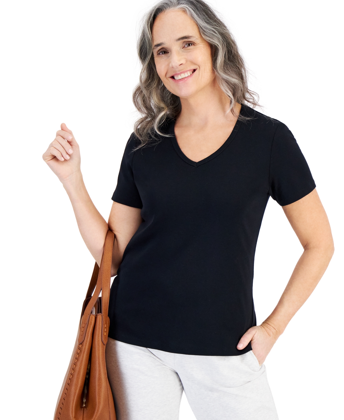 Click here for Style & Co Womens Cotton Short Sleeve V-Neck Top... prices