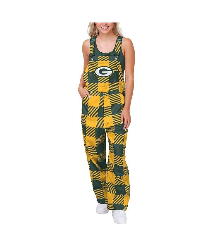 FOCO Women's Green Green Bay Packers Big Logo Plaid Overalls - Macy's