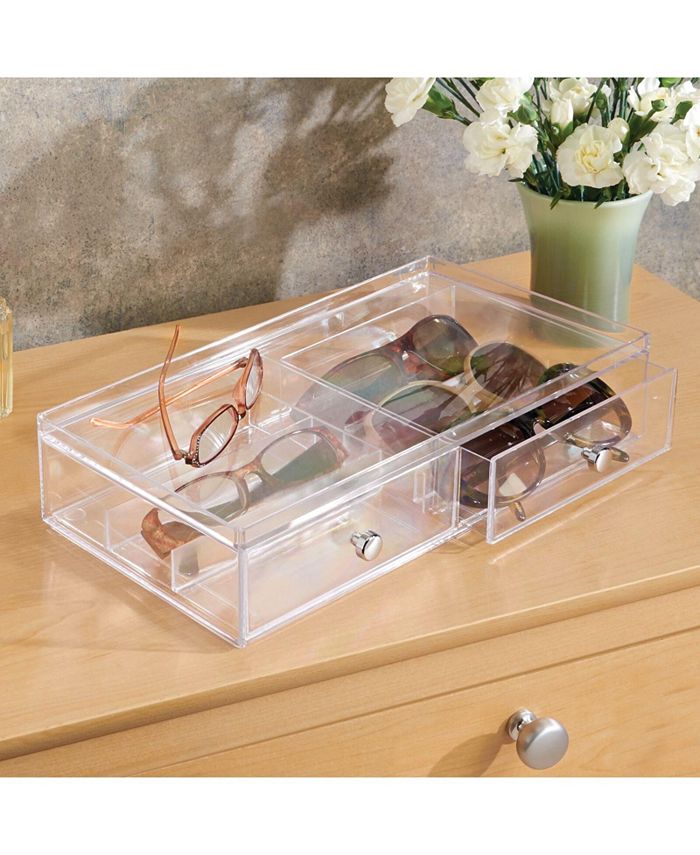 mDesign Wide Plastic Stackable Glasses Organizer Box with 2 Drawers ...