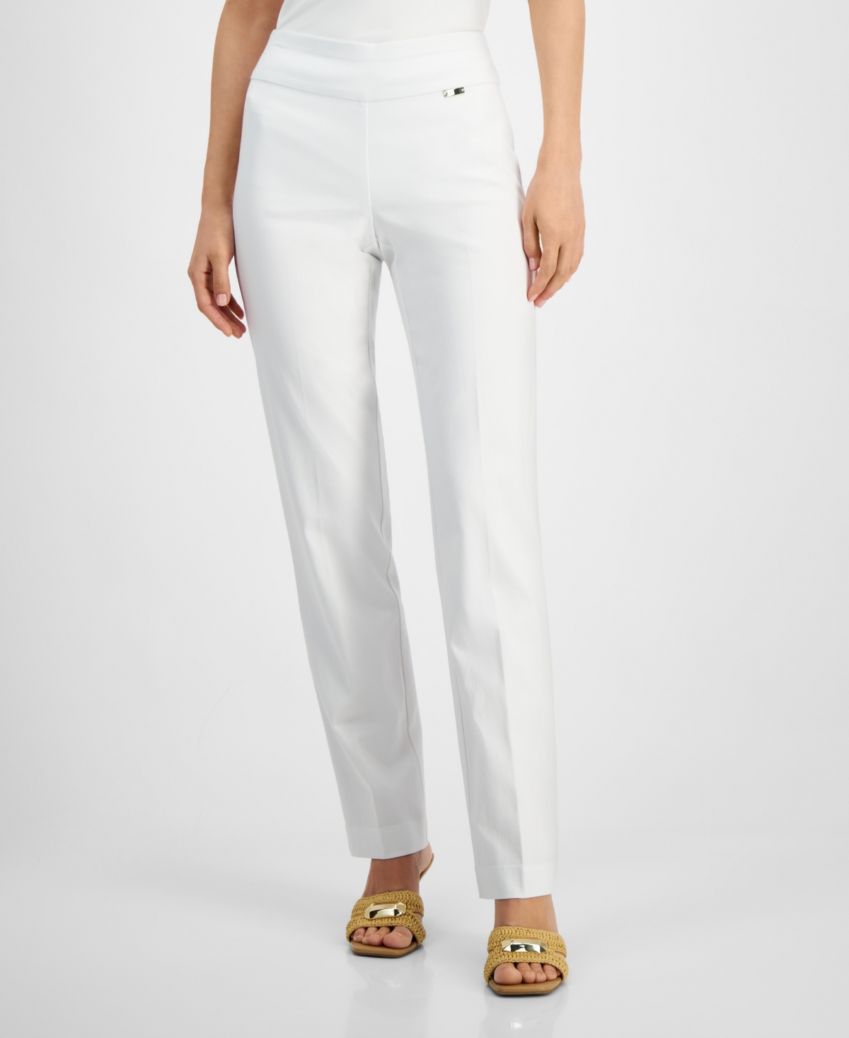 I.n.c. International Concepts Womens Tummy-Control Pull-On Straight-Leg Pants  Created for Macys - Bright White