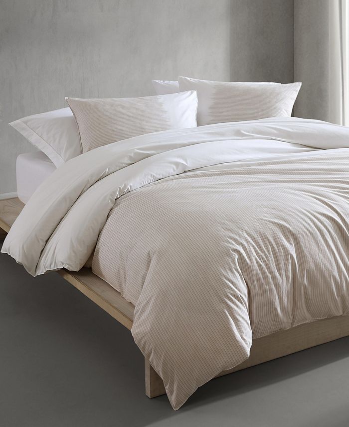 Calvin Klein Ikat Pinstripe Cotton Percale 3 Piece Duvet Cover Set ...