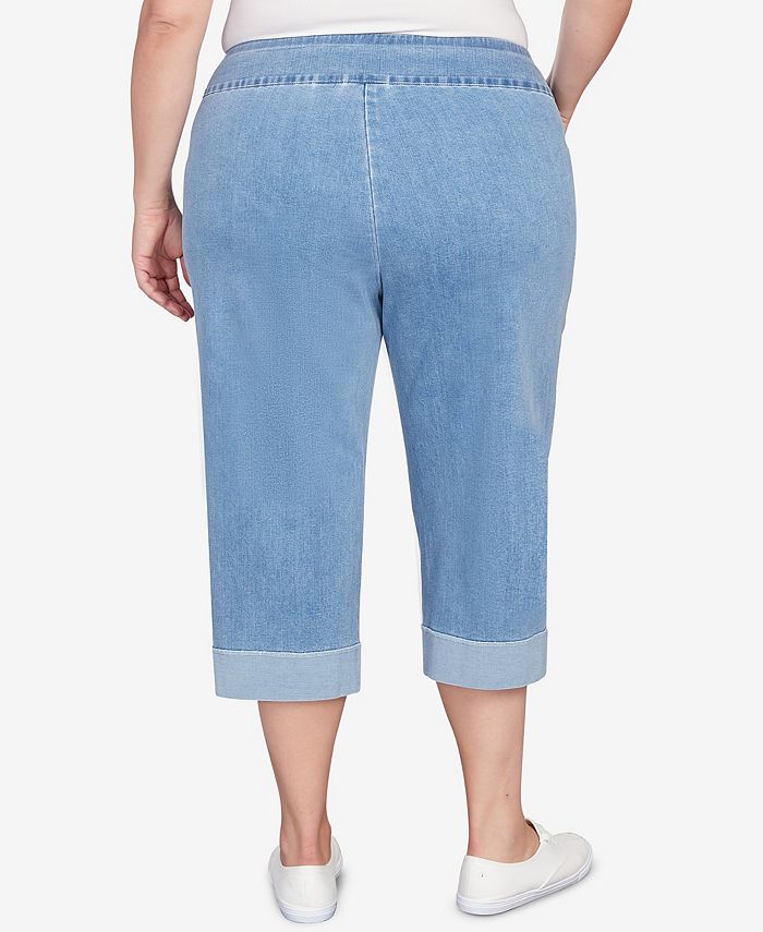 Alfred Dunner Plus Size In Full Bloom Butterfly Embroidered Denim Capri ...