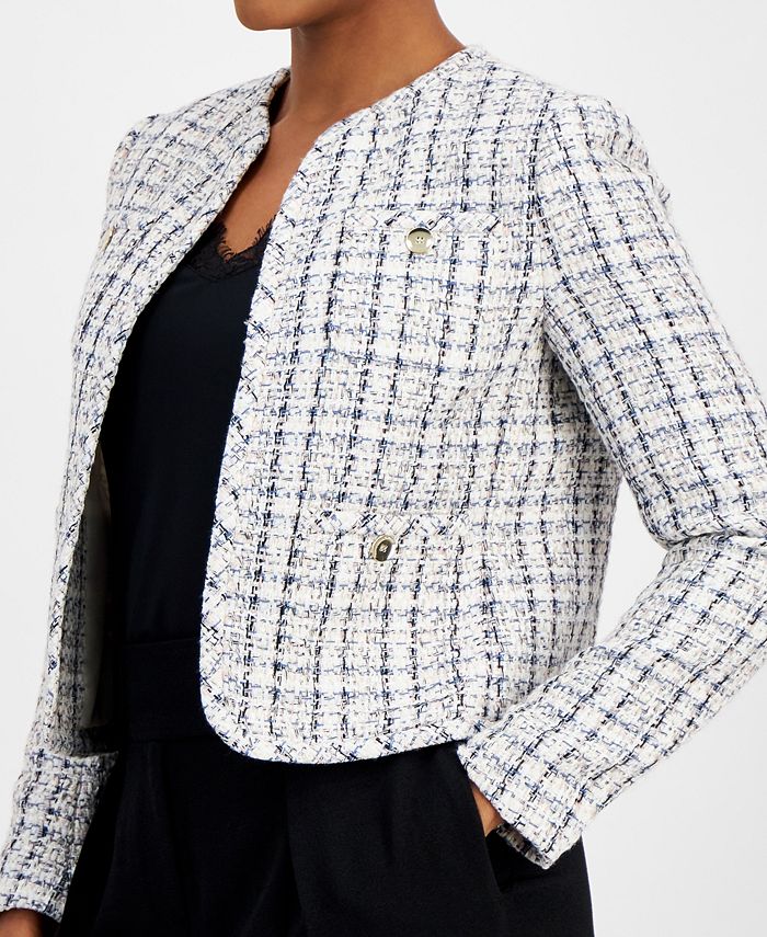 Bar III Women's Tweed Cropped Collarless Jacket, Created for Macy's ...