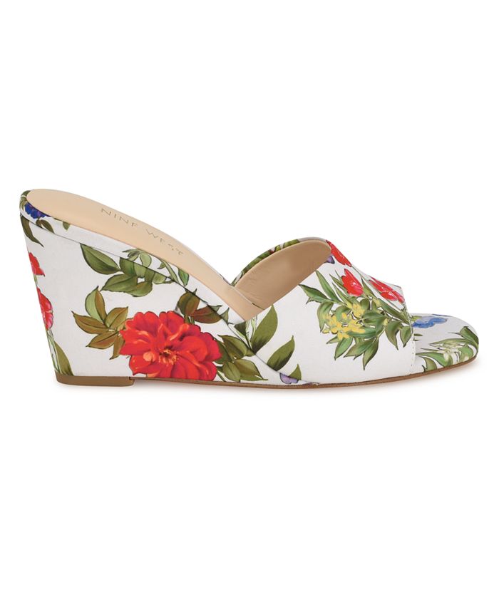 Nine West Womens Niya Square Toe Slip On Wedge Dress Sandals Macys