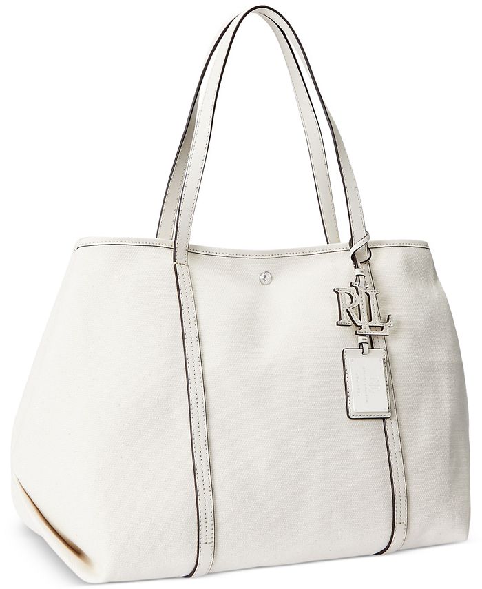Lauren Ralph Lauren Canvas and Leather Large Emerie Tote - Macy's