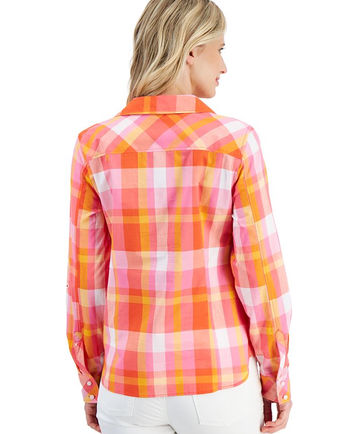 Nautica Jeans Women's Cotton Beach Plaid Roll-Tab Shirt - Macy's