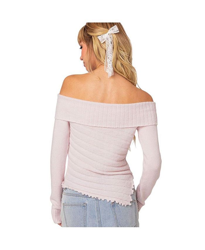 Edikted Women's Sonya fold over knit sweater top - Macy's