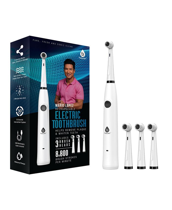 PURSONIC Mario Lopez USB Rechargeable Electric Toothbrush With 3 Brush Heads - Macy's