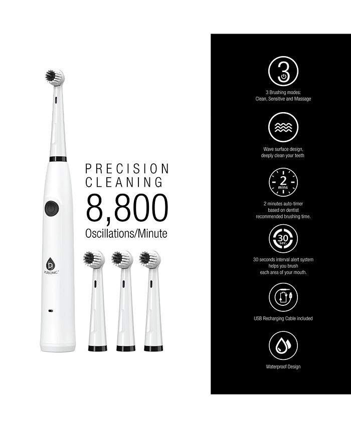 PURSONIC Mario Lopez USB Rechargeable Electric Toothbrush With 3 Brush ...