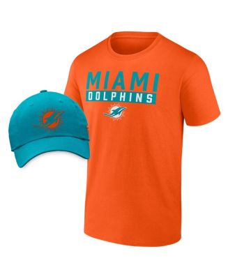 Men's Fanatics Orange, Aqua Miami Dolphins T-shirt and Adjustable Hat ...
