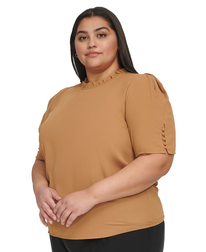 Calvin Klein Plus Size Ruffle Neck Button Sleeve Top Macys