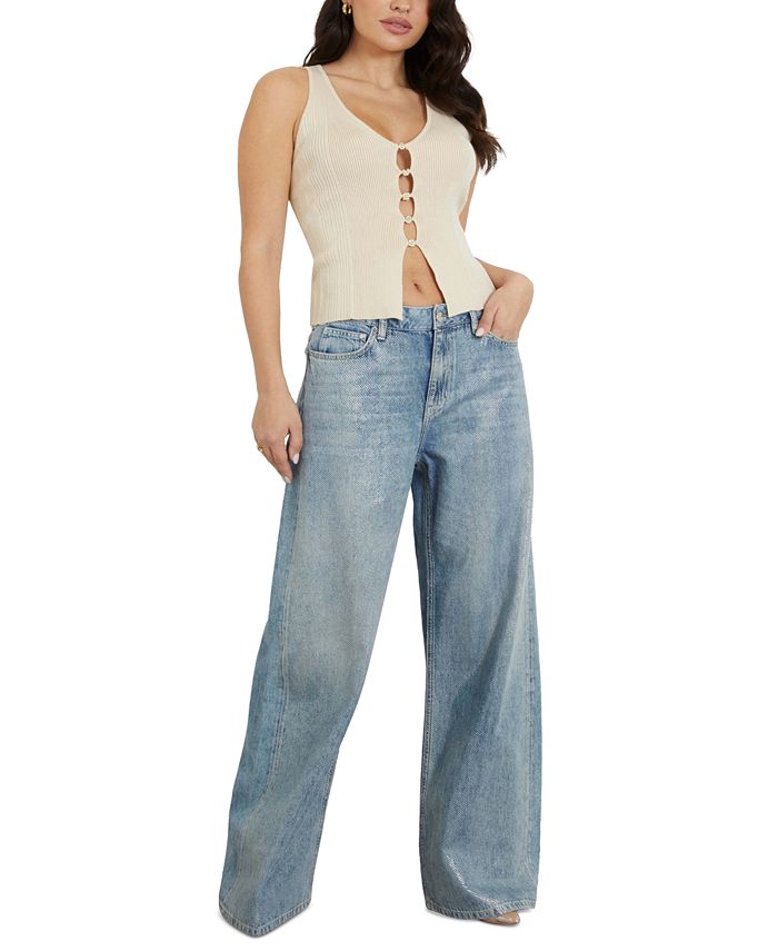 GUESS Women's Alphabet Charm Meghen Ribbed Sweater - Macy's