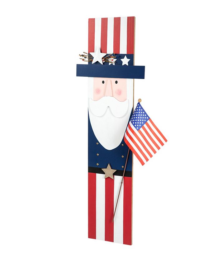Glitzhome 36" H Patriotic, Americana Wooden Uncle Sam Porch Decor - Macy's