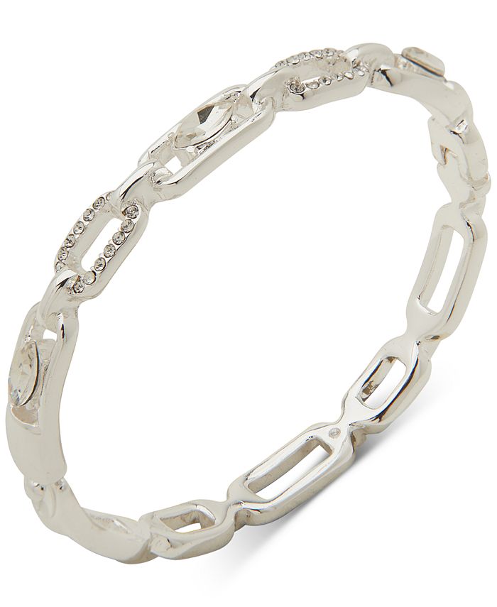 Anne Klein Silver-Tone Crystal Pavé Link Stretch Bracelet - Macy's
